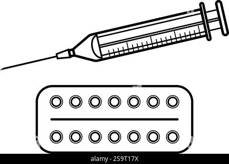 Pharmacy pills and syringe treatment and healthcare therapy and ...