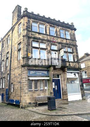 Otley Yorkshire town village place town street streets sign signs shop ...