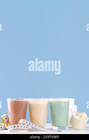 Assortment of different flavors of protein cocktails, with protein ...