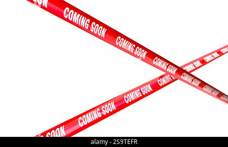 Red ribbons with coming soon text waving on transparent background 3d ...