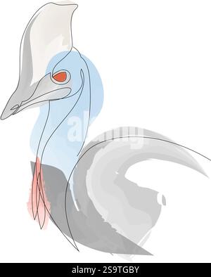 Elegant cassowary giant bird line drawing. Modern abstract watercolor ...