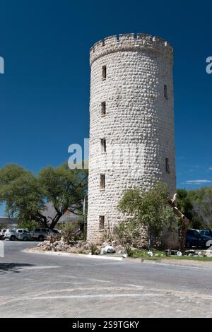 A former German colonial police post tower at Andersson Gate, Etosha ...