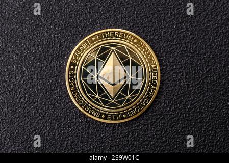 Ethereum cryptocurrency dummy in the form of a round iron coin ...