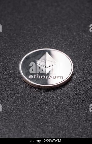 Ethereum cryptocurrency dummy in the form of a round iron coin ...