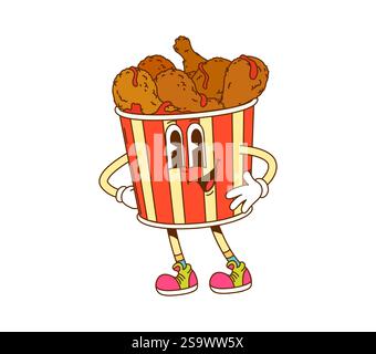 Fast food groovy chicken legs bucket character. Street restaurant meat ...