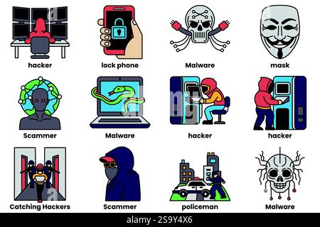 A set of illustrations in the concept of hackers in a line style Stock ...