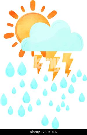 Watercolor Weather vector, Weather Forecast Watercolor vector ...