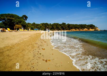 Cala Pada beach, Santa Eulària des Riu, Ibiza, Balearic Islands, Spain ...