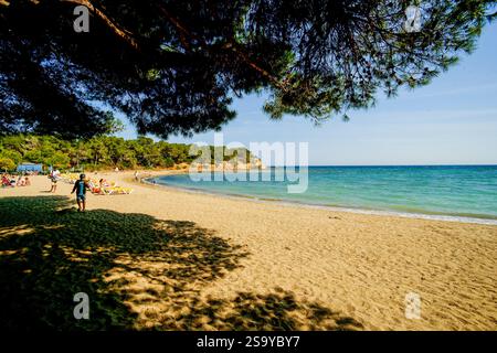 Cala Pada beach, Santa Eulària des Riu, Ibiza, Balearic Islands, Spain ...