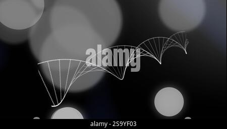 Image of spots and shapes over dna strand Stock Photo - Alamy