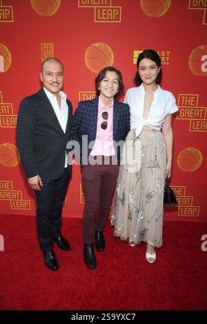 Jon Jon Briones, Teo Briones and Isa Briones arrives at the opening night of "The Great Leap" at ...