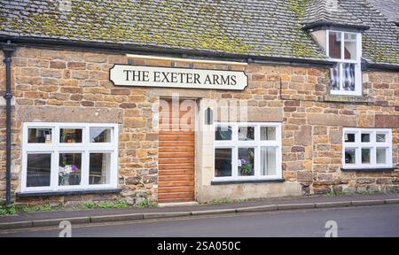 The Exeter Arms free house pub at the market town of Uppingham, England ...