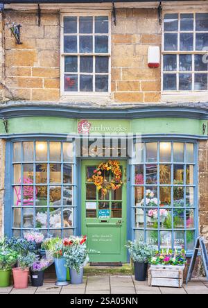 Earthworks flower shop at the market town of Uppingham, England Stock ...