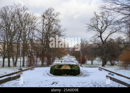 Letna Park in winter, large public park on the Letna hill above Vltava ...