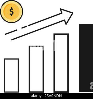 Coin with dollar sign rising above increasing bar graph Stock Vector ...
