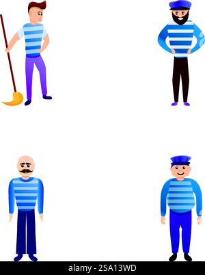 Seaman icons set cartoon vector. Sailor in uniform. Ship crew Stock ...