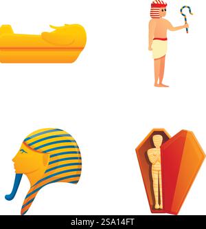 Pharaoh tomb icons set cartoon vector. Ancient pillar pyramid. Pile ...
