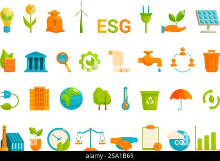 Esg icons set cartoon vector. Corporate social. Report csr economy ...