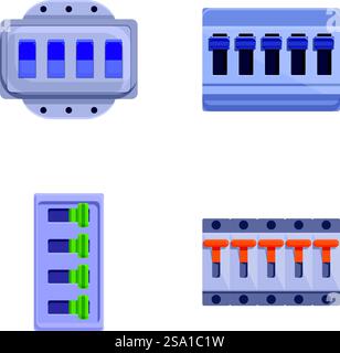 Electric switchboard icons set cartoon vector. Work engineer. House ...