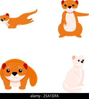 Cute mink icons set cartoon vector. Funny cartoon mink animal. Cartoon ...