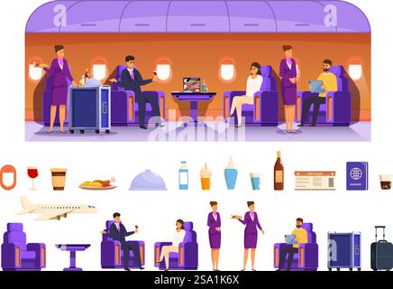 Private jet plane interior, luxury airplane cabin inside view with cozy ...