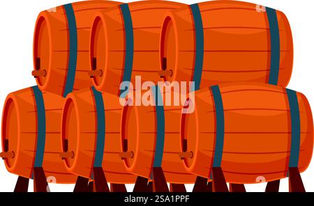 Wine barrel stack icon cartoon vector. Red wine alcohol. Organic ...