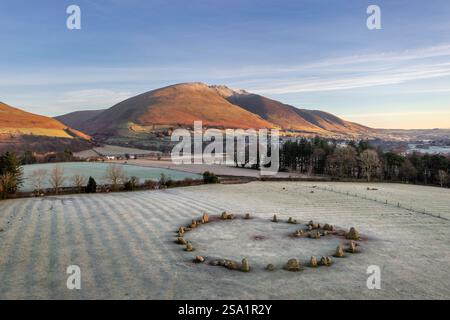 Aerial view of Castlerigg Stone Circle in Lake District, a region and ...