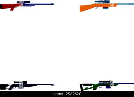 Sniper rifle icons set cartoon vector. Sniper firearm and hunter ...