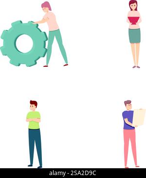 Realization icons set cartoon vector. People find fulfillment in ...