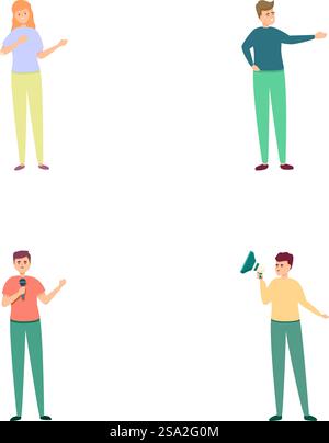 Agitation icons set cartoon vector. Loud talking and agitating people ...