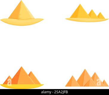 Egyptian pyramid icons set cartoon vector. Ancient pharaoh tomb in ...
