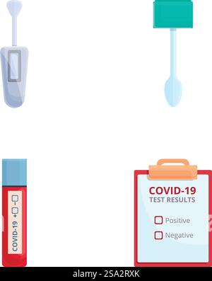 Pcr test icons set cartoon vector. Equipment for testing for ...