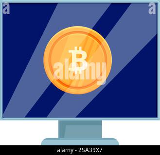 Bitcoin coin on computer monitor for digital safe encryption ...