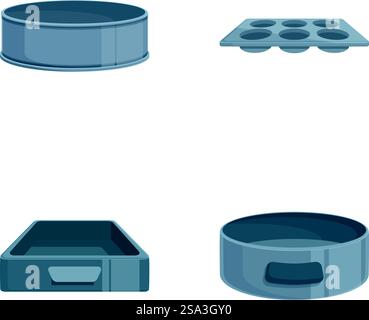 Collection of four gray baking pans in flat design isolated on white ...