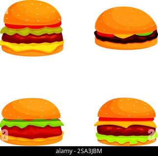 Vector illustration of different burgers ingredients in cartoon style ...
