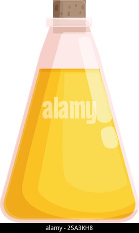 Conical flask containing a yellow chemical substance casting a long ...