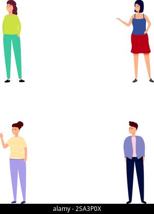 Set of four different cartoon characters in casual and business attire ...