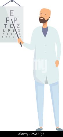 Illustration of optometrist in lab coat pointing at snellen chart for ...
