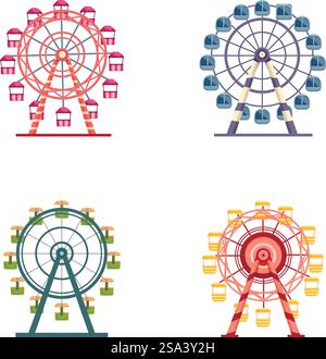 Collection of four ferris wheel graphics in various color schemes ...