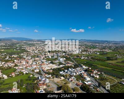 Aerial view of village of Kolossi, on the outskirts of Limassol, Cyprus ...