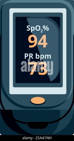 Illustration of a digital pulse oximeter displaying spo2 levels at 95 percent and a pulse rate ...