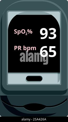 Illustration of a pulse oximeter displaying spo2 at 93 percent and ...