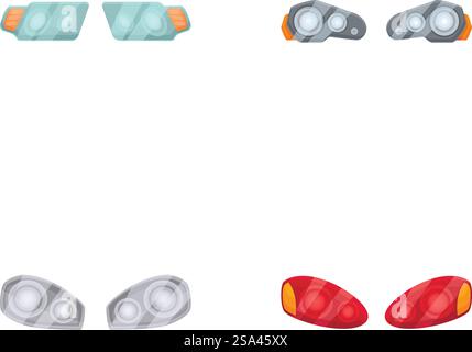 Collection of colorful cartoonstyle vehicle headlights and taillights ...