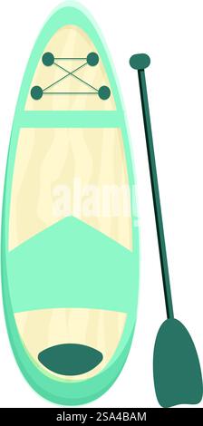 Blue and beige paddle board with paddle for stand up paddling is ...