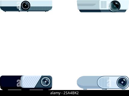 Collection of four modern projector vectors, isolated on white for ...