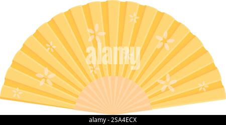 Traditional yellow hand fan decorated with flowers, used in japan for ...