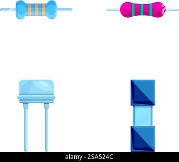 Resistor icons set cartoon vector. Various resistor and transistor ...