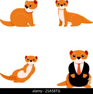 Cute mink icons set cartoon vector. Funny cartoon mink animal. Cartoon ...