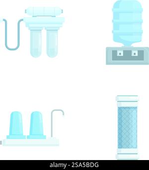 Collection of four flat icons illustrating different types of water ...