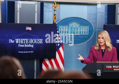 White House press secretary Karoline Leavitt speaks during a briefing at the White House ...